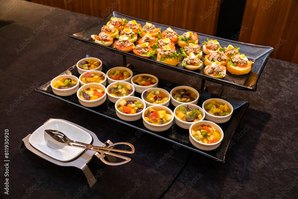 Elegant Catering Display with Canapés and Fruit Salads Stock Photo ...