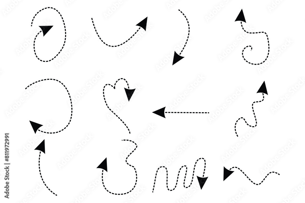 Dashed Arrow Direction Shape Curved Line Pictogram Symbol Visual ...