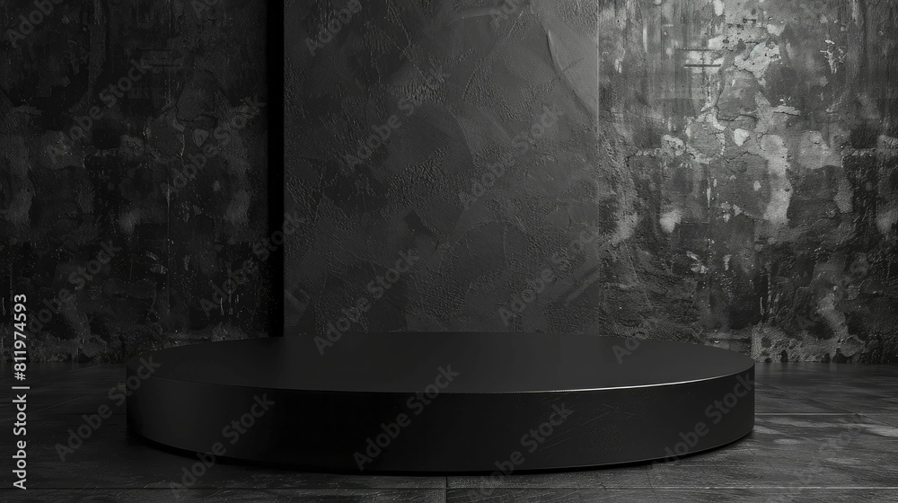 Minimalist Matte Black Podium, front view focus, with an Industrial ...