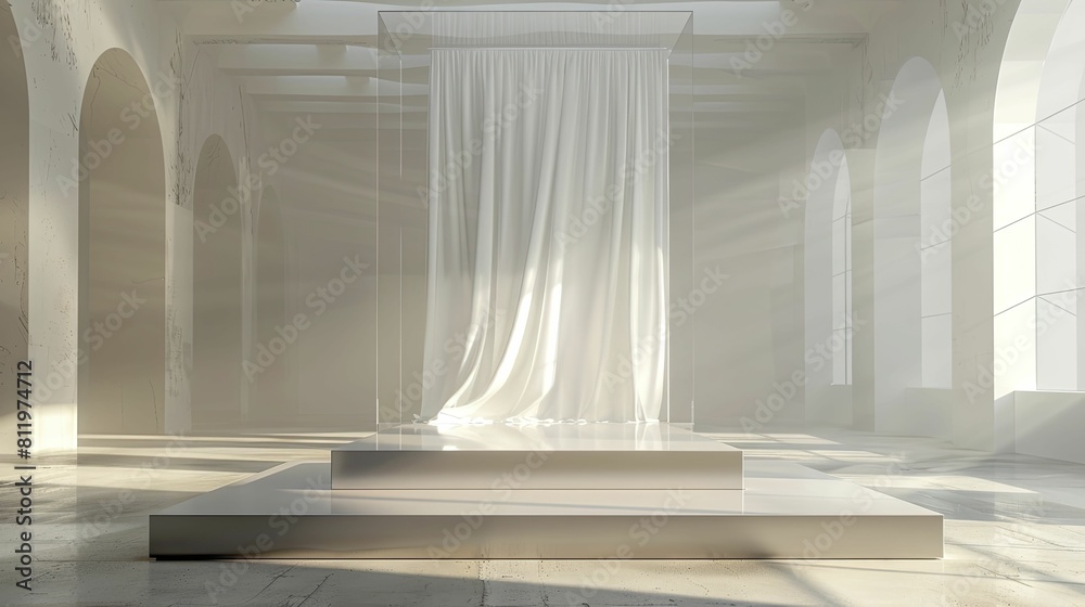 Modernist Plexiglass Podium, front view focus, with an Architectural ...