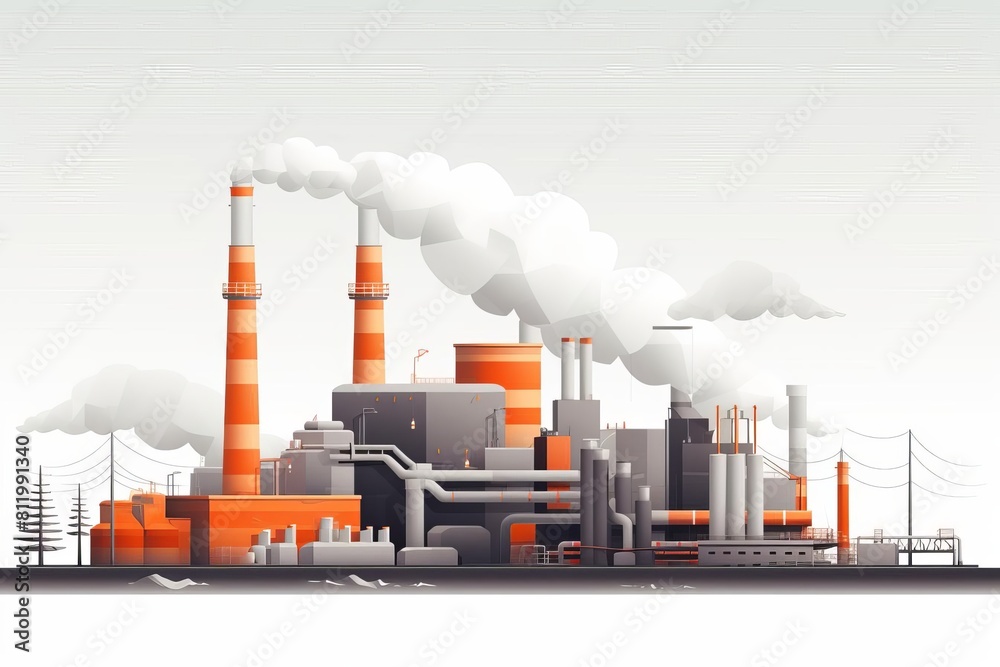 Generate a flat design concept of a power plant operation in side view ...