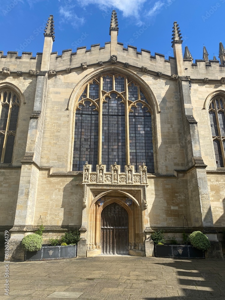 Majestic Gothic architecture of Oxford University chapel. Ornate stone ...