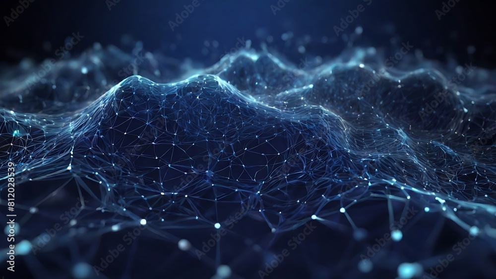 Blue abstract background with a network grid and particles connected ...