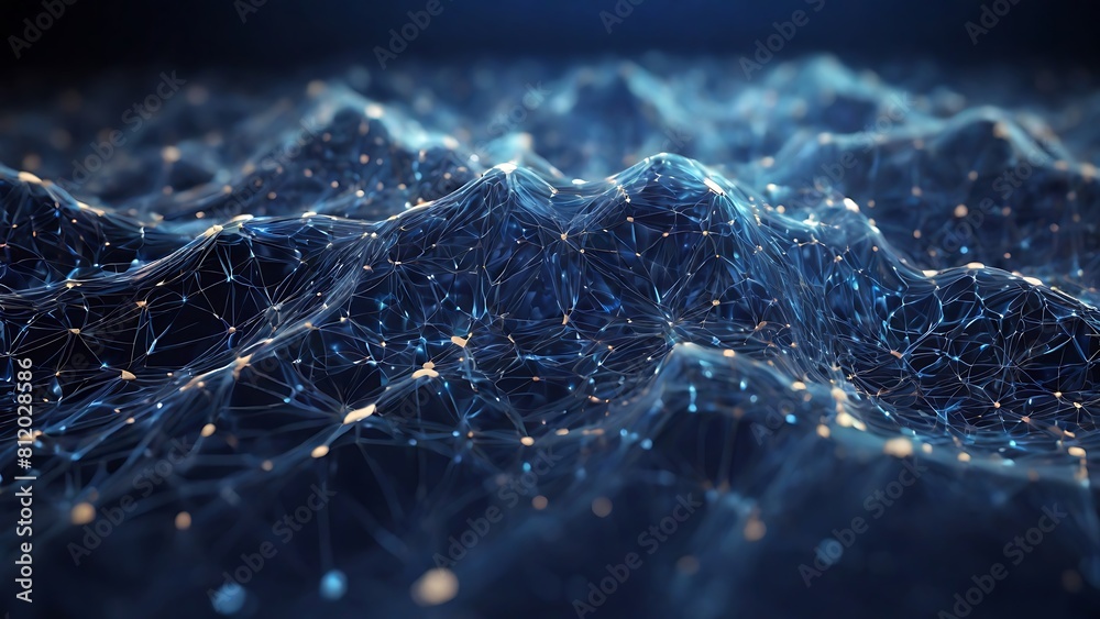 Blue abstract background with a network grid and particles connected ...