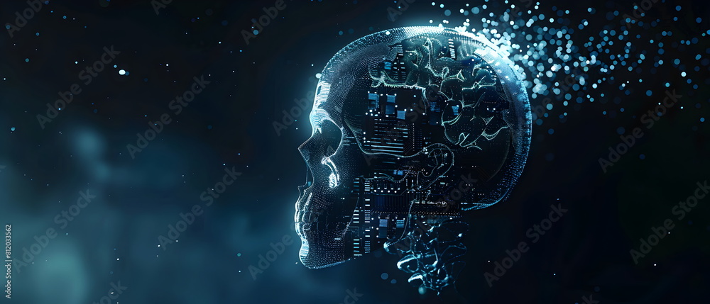 Half-frontal view of a normal human head made from Circuit board CPU ...