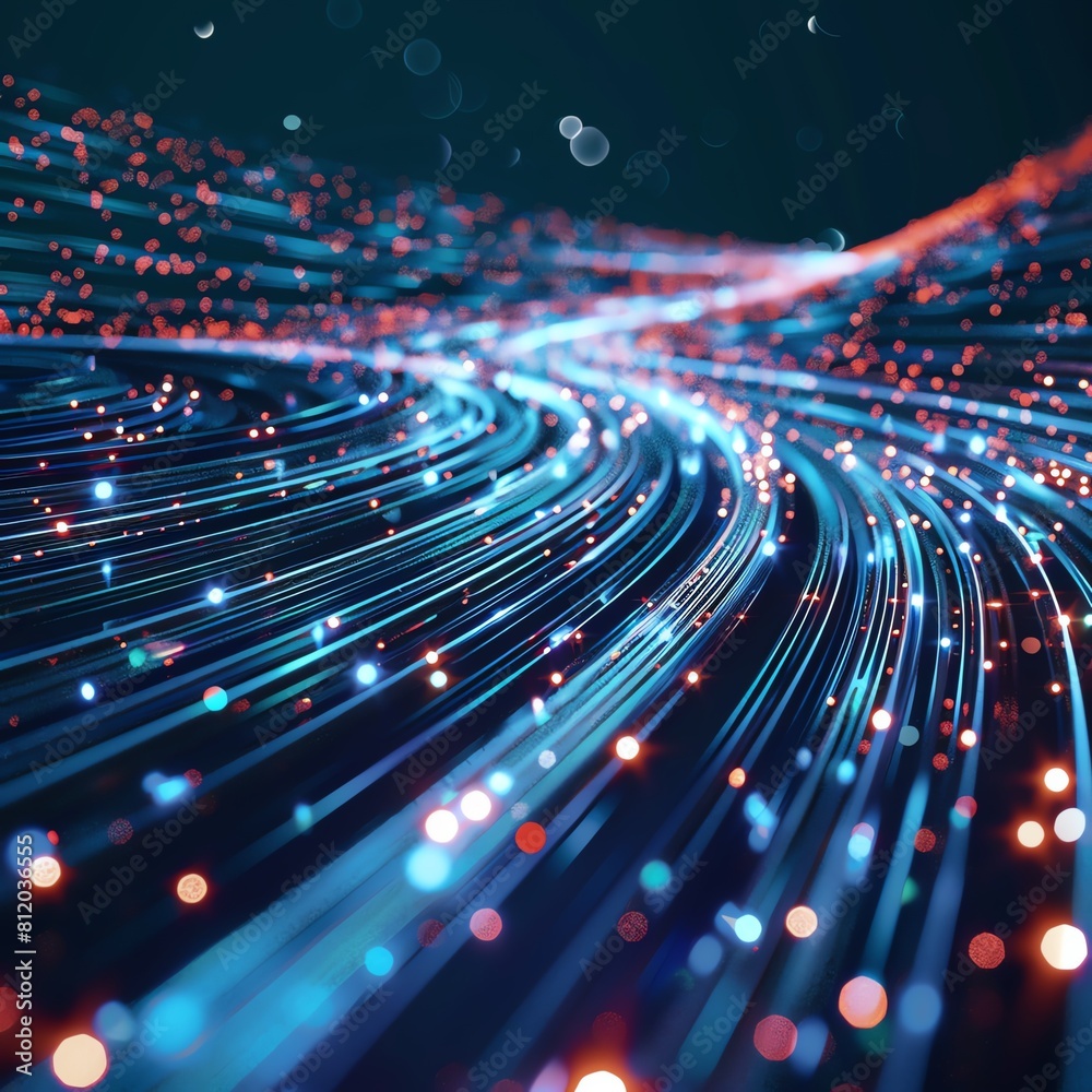 Visual digital data flow through fiber optic cables, abstract technology background. Stock ...