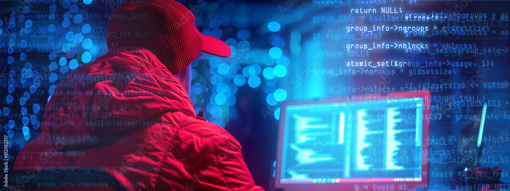 Anonymous Hacker IT engineer futuristic typing prompt on computer ...