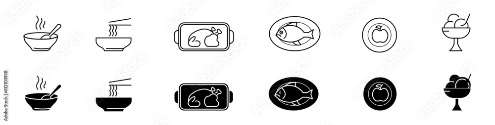 Set logo menu, cutlery icon, utensil sign for different types of dishes ...