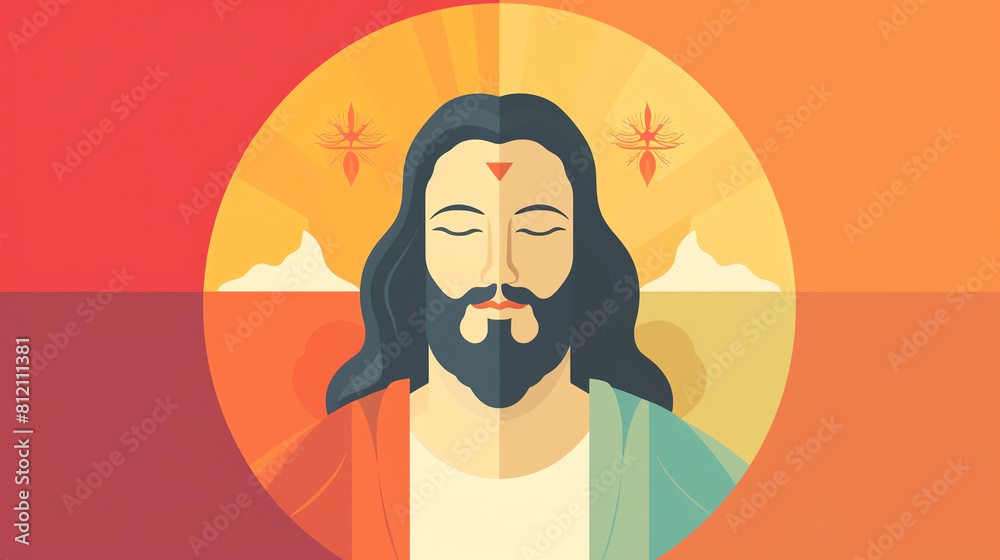 Jesus and Buddha flat design top view divine wisdom theme cartoon ...