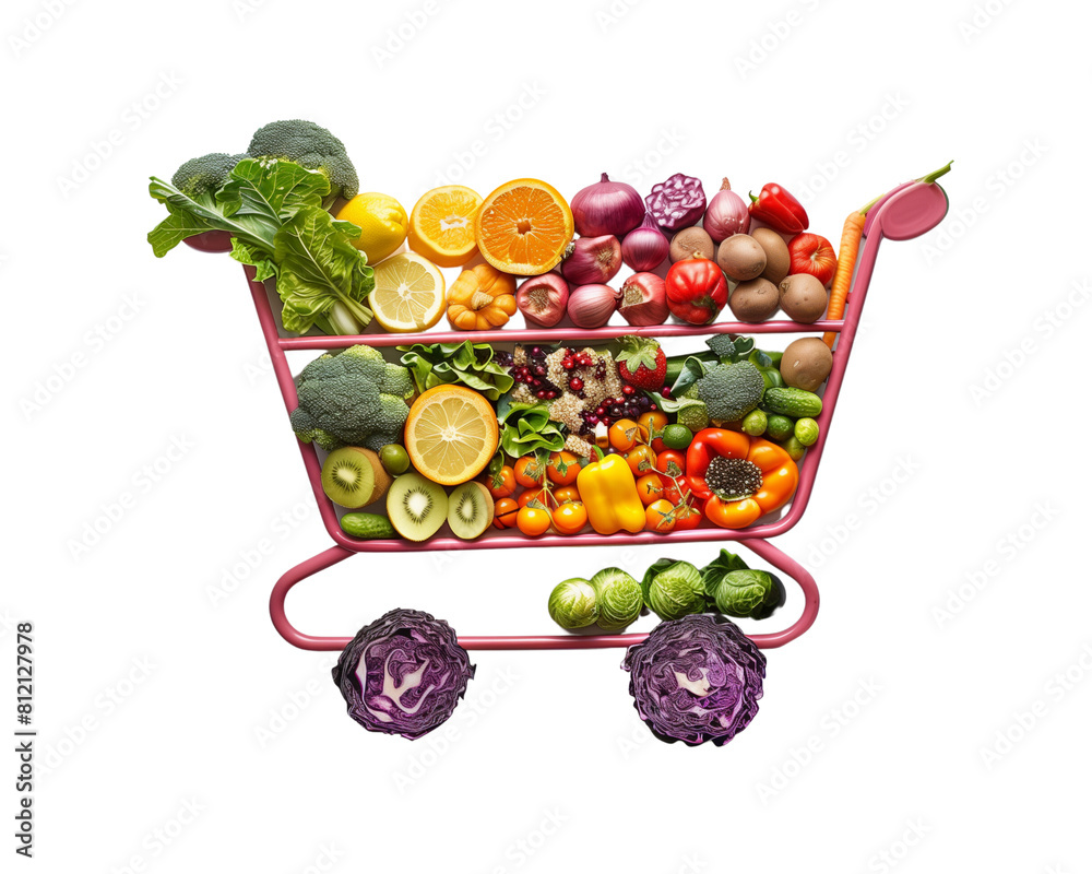 Trolley Loaded fruits neatly arranged Shopping cart full of fruits ...