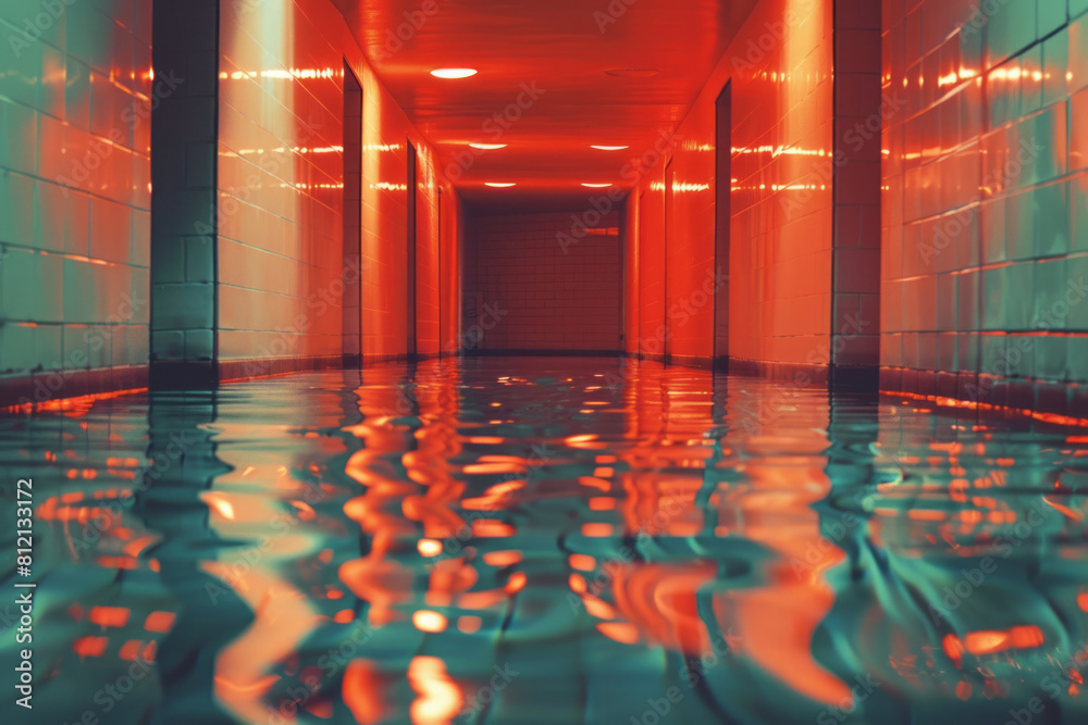 Visualization of the reflection of sound waves in an empty hallway ...