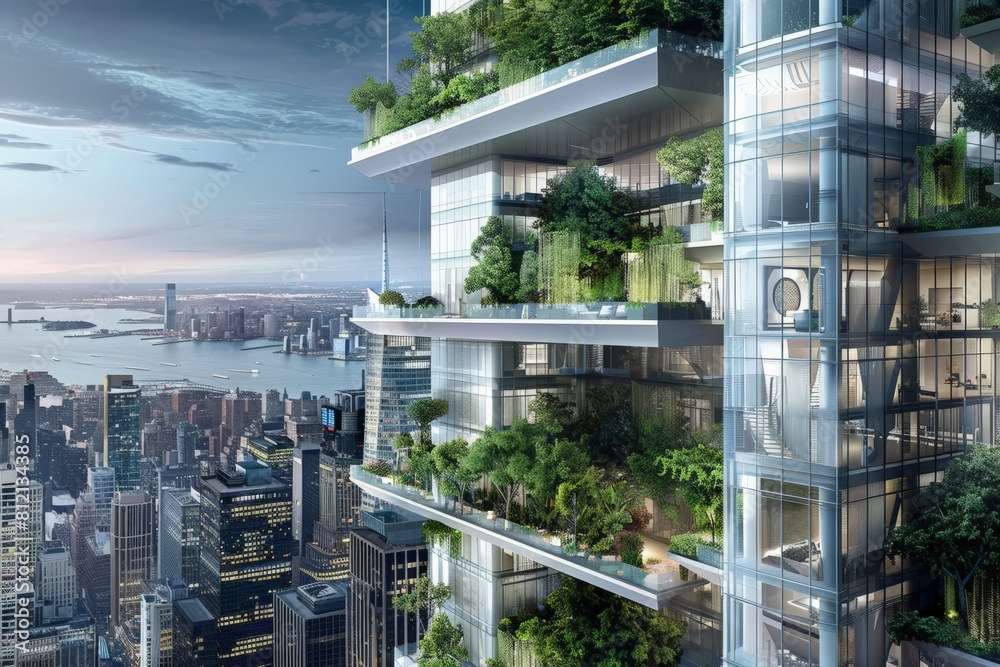 Design a skyscraper that serves as a vertical sanctuary, with quiet ...