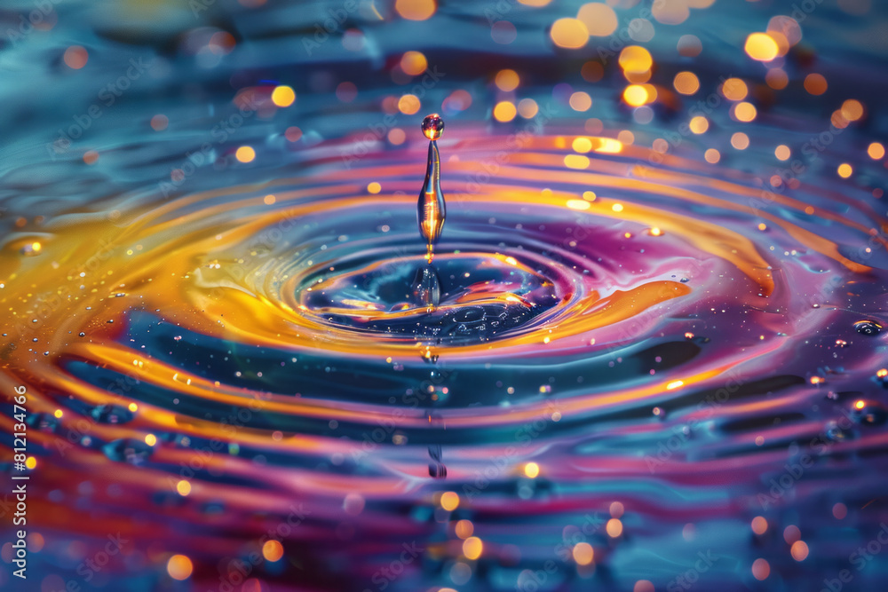Diagram showing a drop of oil in water, creating colorful patterns due ...