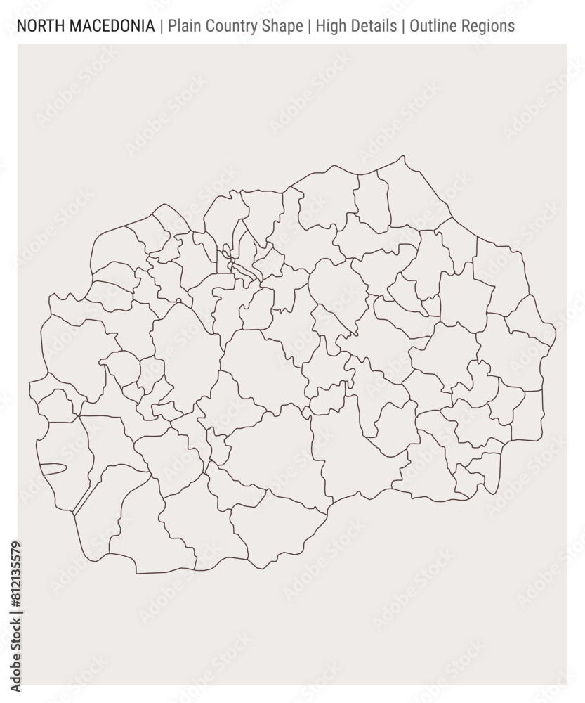 North Macedonia plain country map. High details. Outline Regions style ...
