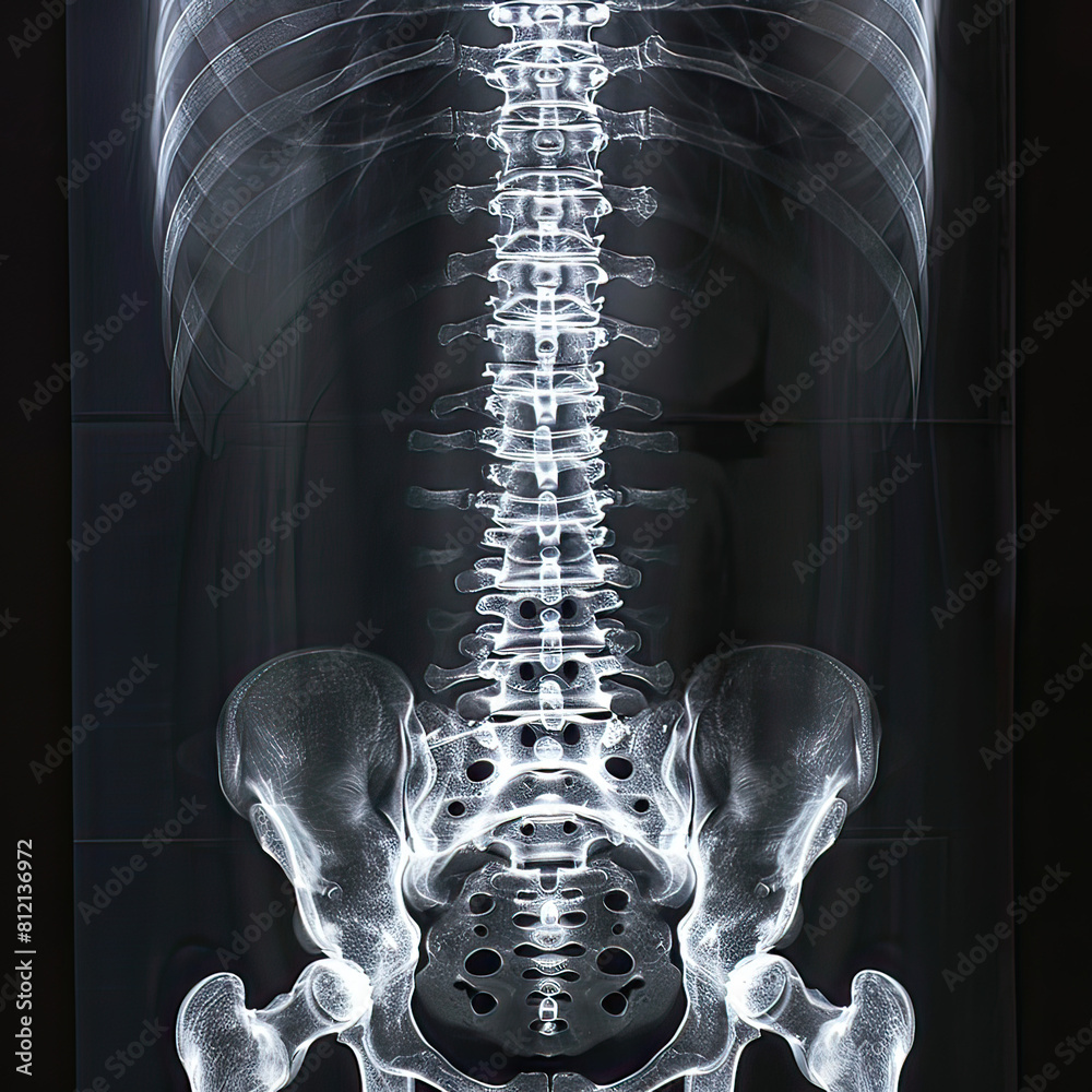 Highly detailed x-ray image showcasing the anatomy of a human spine ...