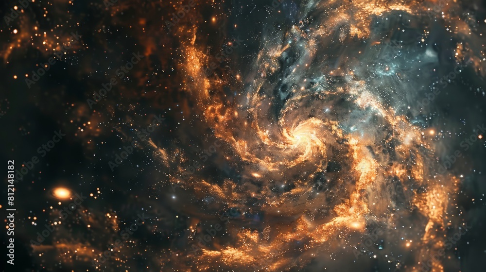 The image shows a beautiful spiral galaxy with a bright center and long ...