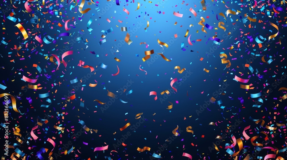 Dark blue background with colorful confetti falling in the air The ...