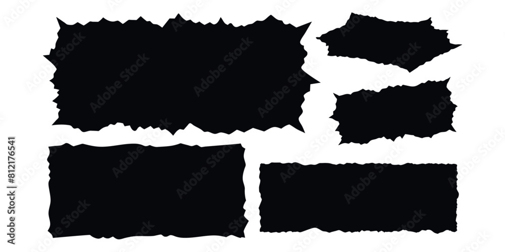 Set of jagged edge shape. Black ripped paper sheet with scratch. Grunge ...