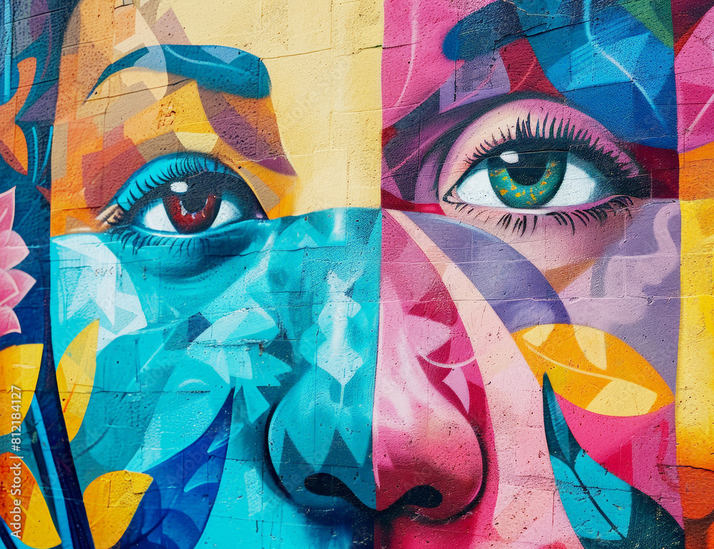 Vibrant street art mural depicting diverse cultures and unity ...