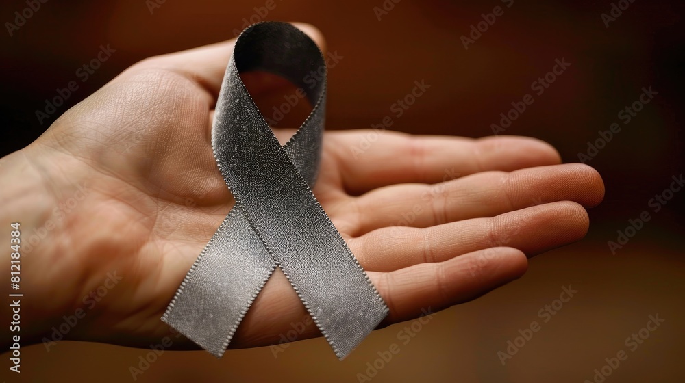 Boosting awareness for brain cancer is symbolized by a grey ribbon ...