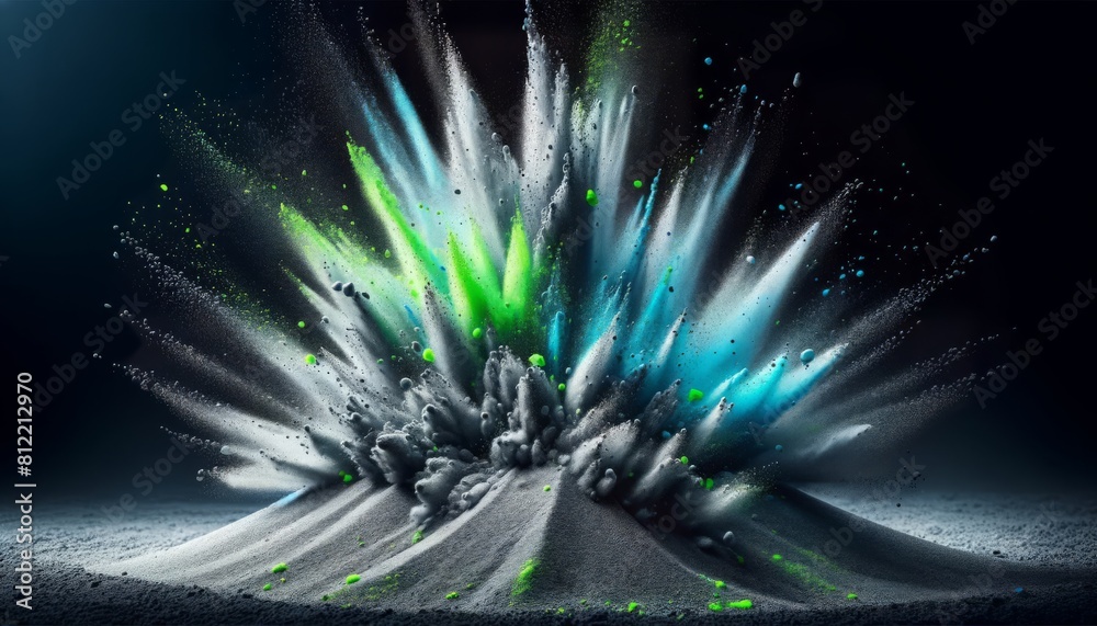 Sand explosion, featuring silver and white sands with neon green and ...