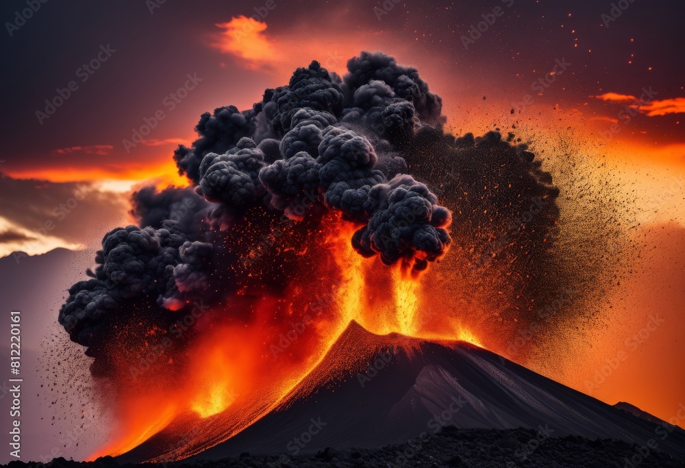 volcanic ash capturing debris after eruptions, aftermath, explosion ...