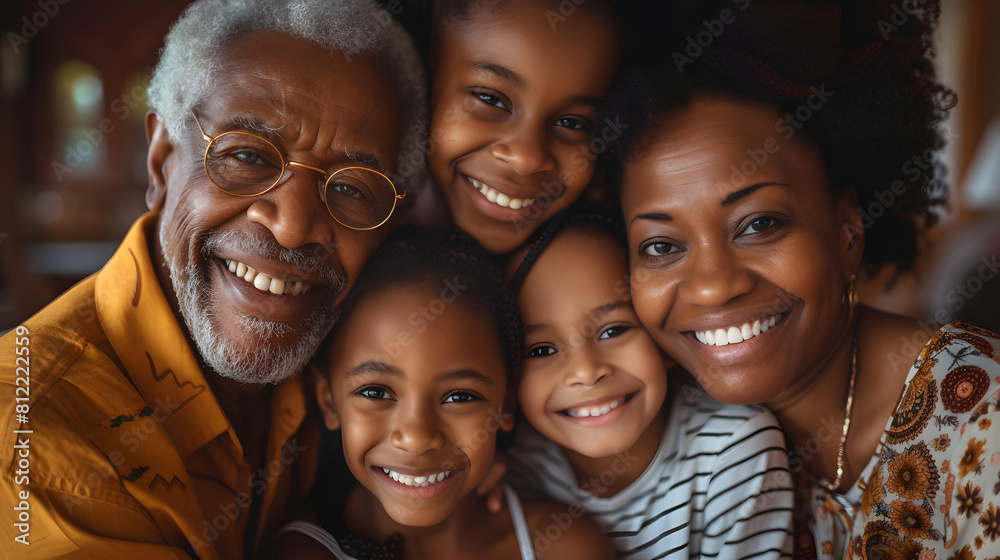Happy multigenerational family outdoors at sunset. Portrait of smiling ...