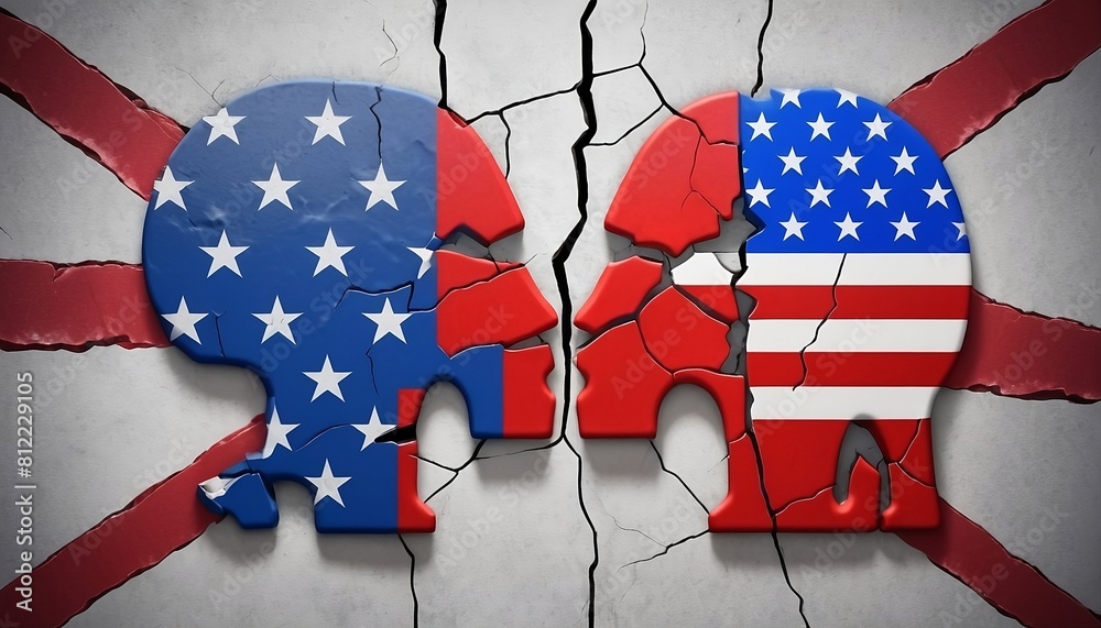 US divided concept, republicans democrats society polarization ...