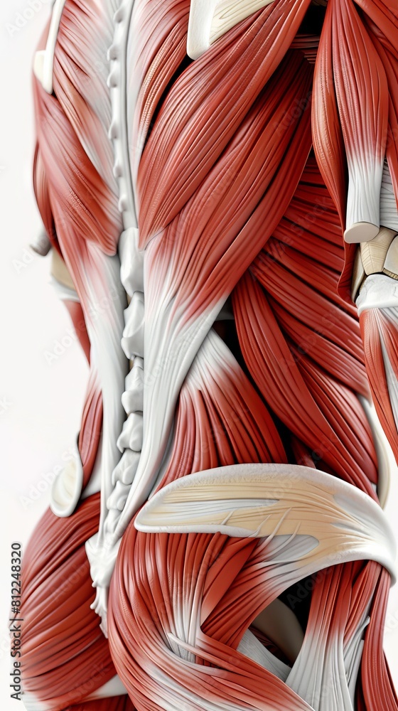 3D realistic illustration of the back muscular system on a white ...