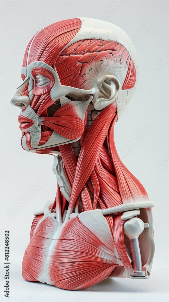 3D realistic illustration of the neck muscular system on a white ...