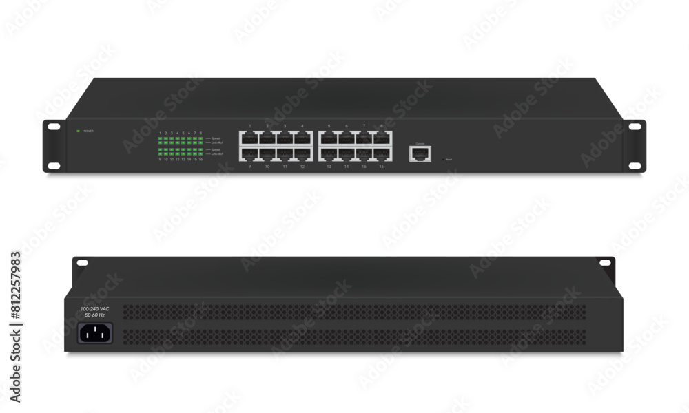 Professional network industrial gigabit switch isolated on white ...