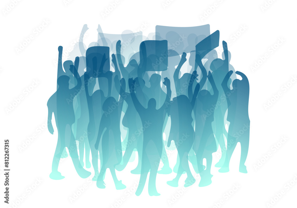 Abstract people silhouettes. Hands up, hold banners. Social conflict ...