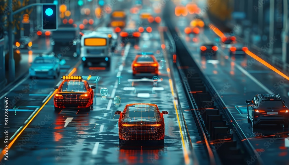 Depict an urban traffic control center using AI and IoT technologies to ...