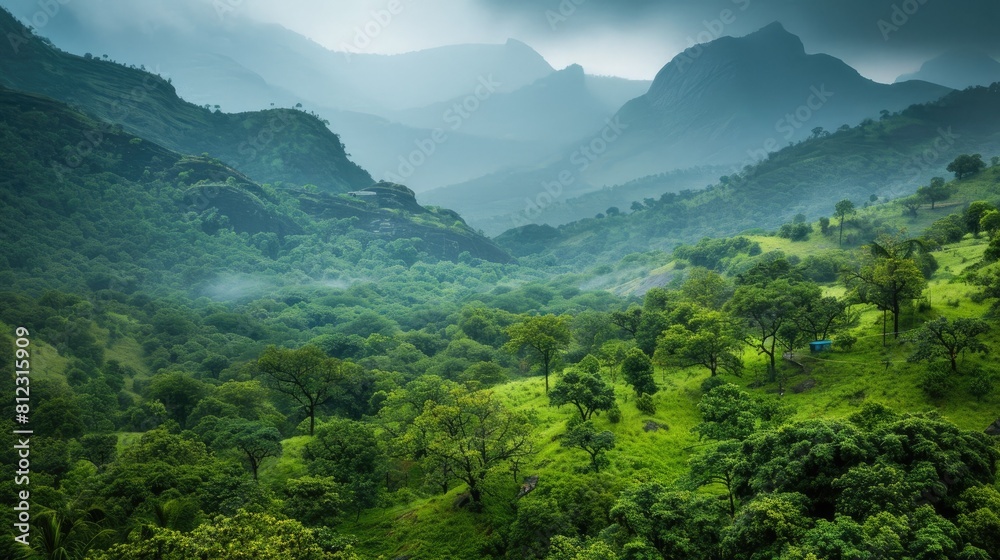 Capture a stunning landscape photograph showcasing the lush greenery of ...