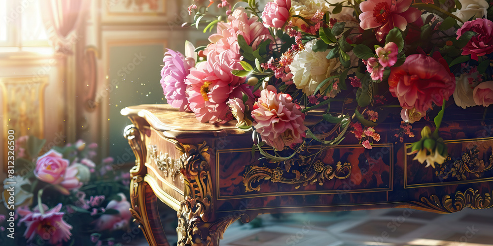 Elegant Floral Office: An ornate desk with a floral arrangement so ...