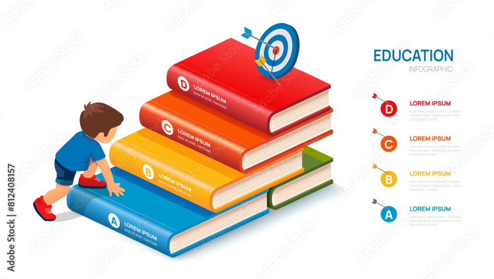 Education Infographic diagram template. 4 steps Books, kid learning ...