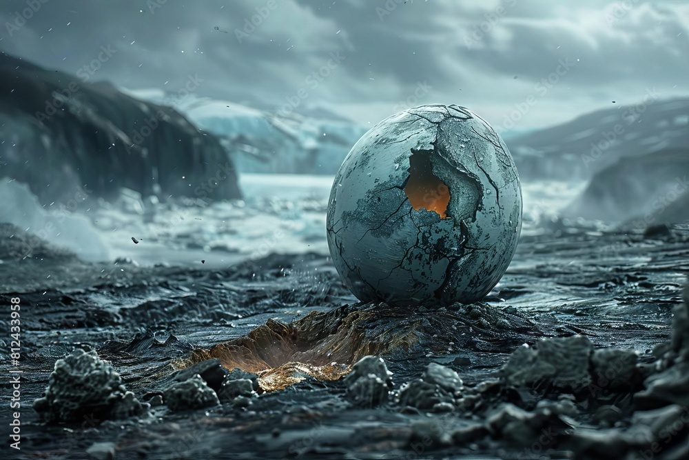 A powerful image of Earth being cracked open like an egg, with ...