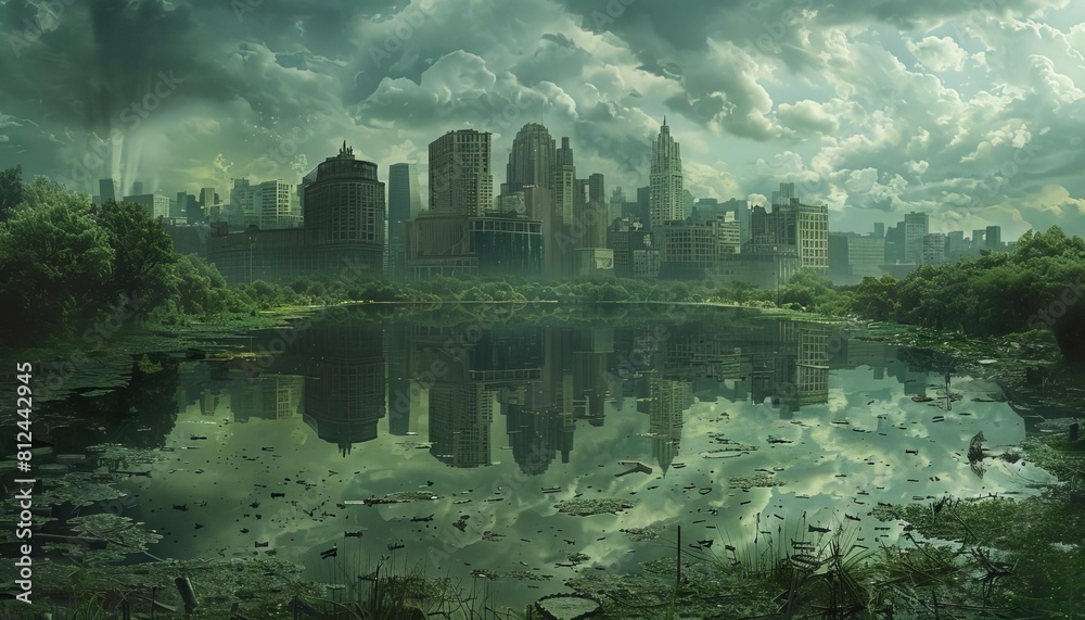 A surreal portrayal of Earth with cities turned into graveyards ...