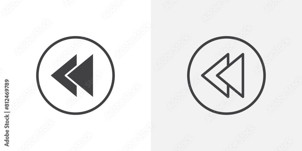 Media Playback Icon Set. Music or Video Rewind Vector. Rewind Button ...