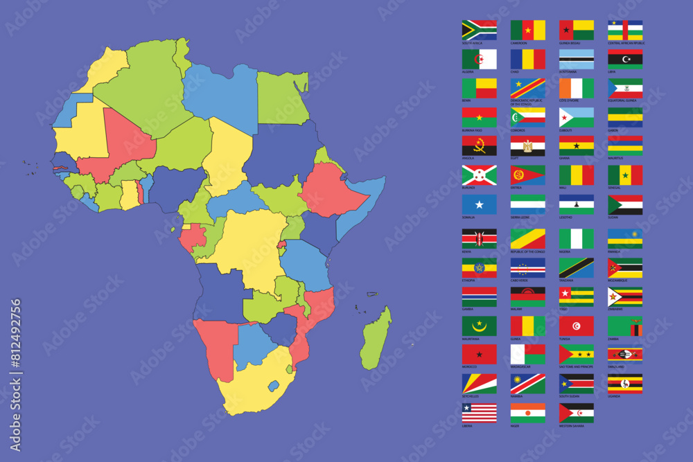 map of continent with country flags Stock Vector | Adobe Stock