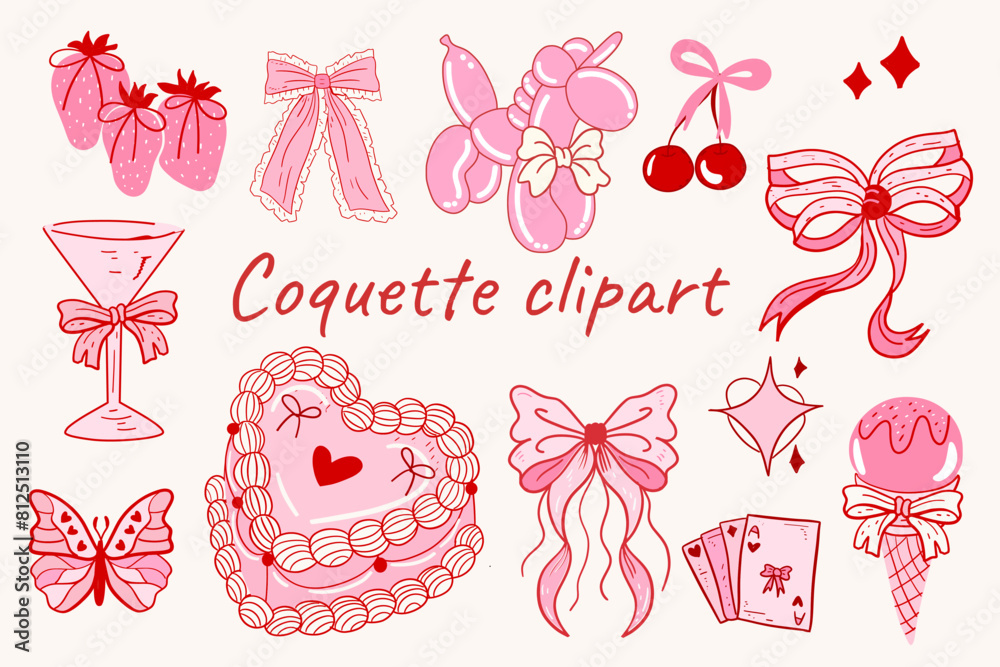 Coquette Clipart Cute Y2k Coquette Aesthetic Bows Clipart Vintage