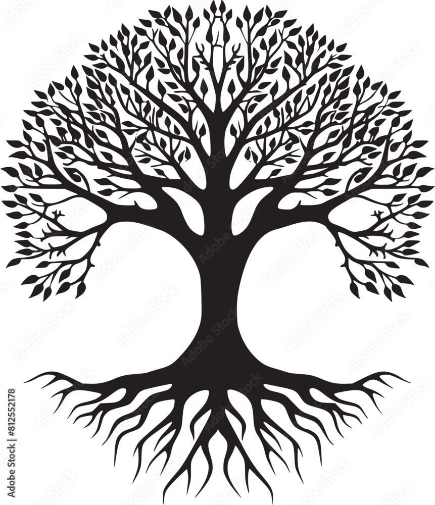 line art nature logo vector design oak tree inside circle, abstract ...