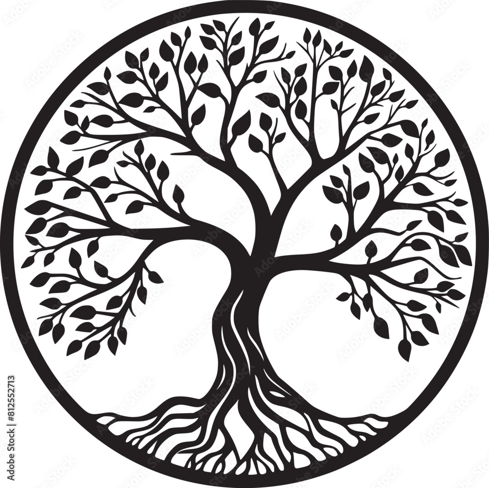 line art nature logo vector design oak tree inside circle, abstract ...