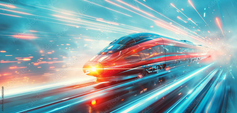 High speed train in motion concept poster background. Rapid transit ...