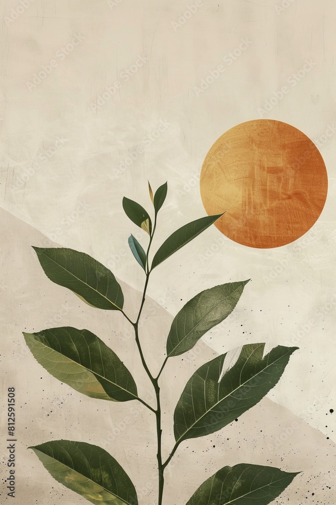 Modern leaf design against a textured background with a warm and earthy ...