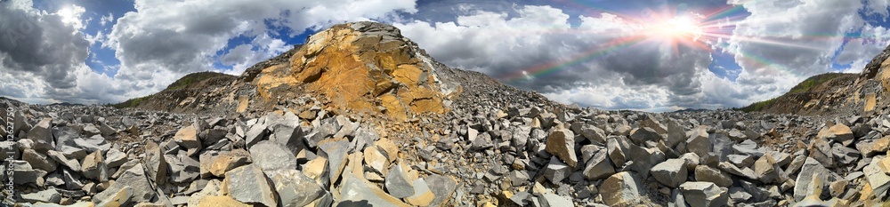 Carpathian Mountains of Ukraine, a quarry where granite sandstone is ...