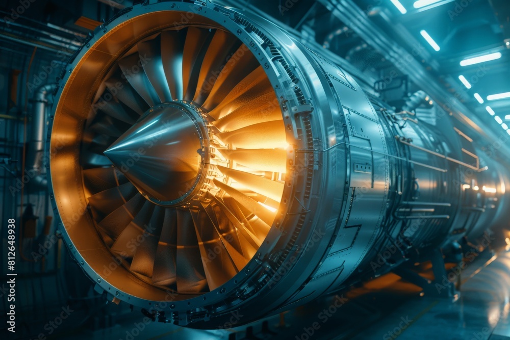 Advanced Futuristic Turbine Engine with a Moving Fan. Modern Industrial ...