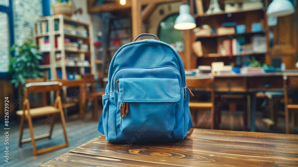 Back to School: Vibrant Blue Backpack Awaits Adventure in Classroom ...