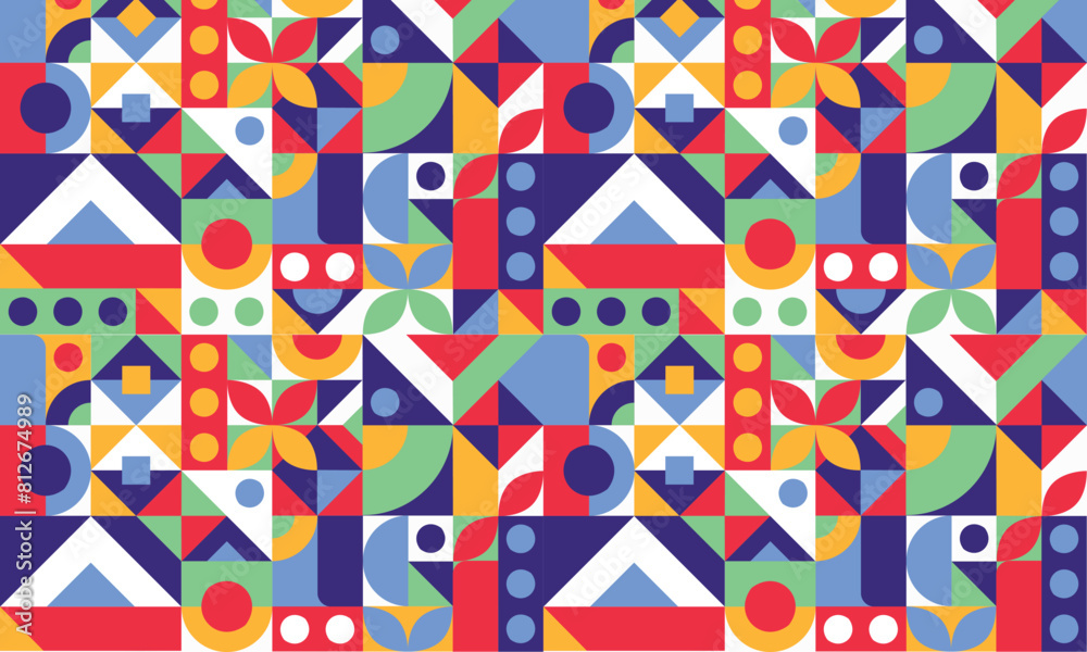 Color neo geo poster. Modern grid flyer with geometric shapes, geometry ...