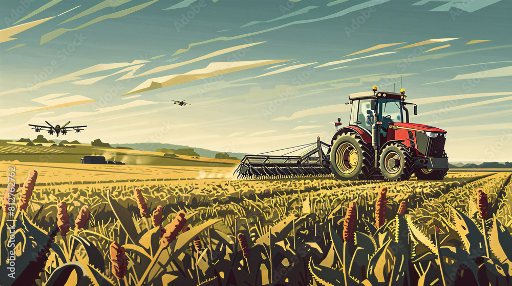 tracktor and beautiful field smart farm concept soil health monitoring ...